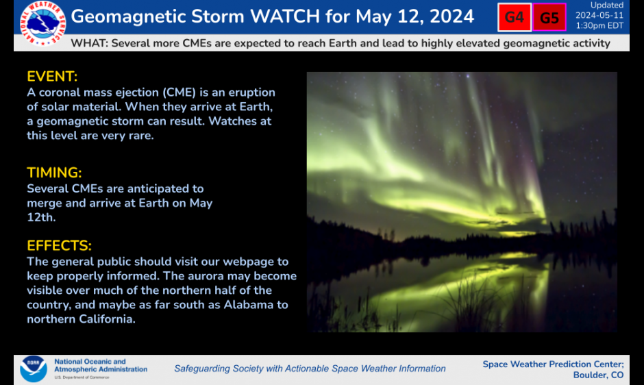 Severe and Extreme (G4-G5) Geomagnetic Storms Likely on 12 May 2024 | NOAA / NWS Space Weather ...